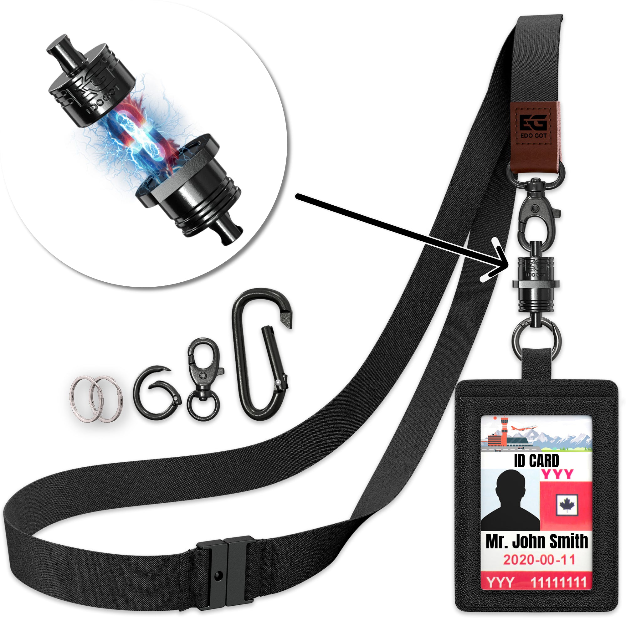 Neodymium Quick-Attach Genuine Leather ID Badge Holder with Lanyard an ...
